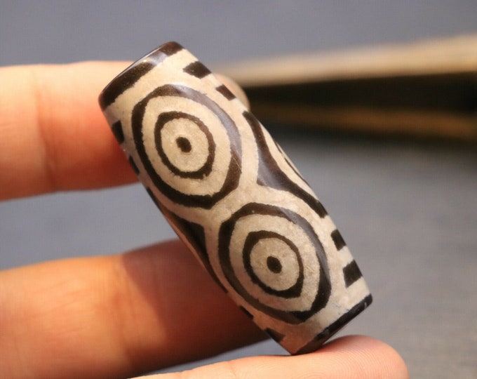 Dzi Prayer Bead 6 Eye Tibetan 20th C. 46 Mm Agate Stone Bead - Etsy