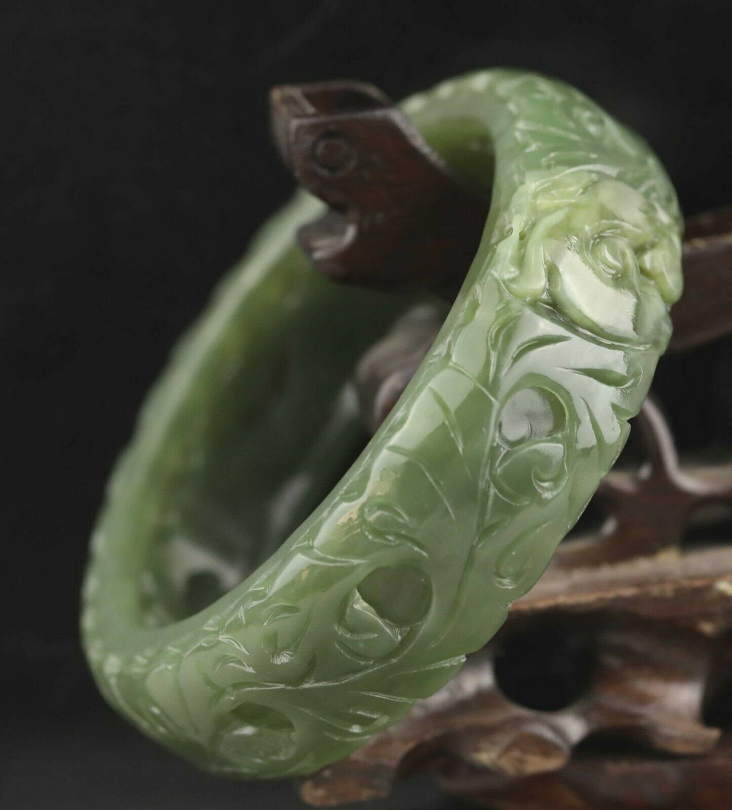 Jade Bangle 60 mm Bracelet Carved Hollowed Out Flower Design | Etsy