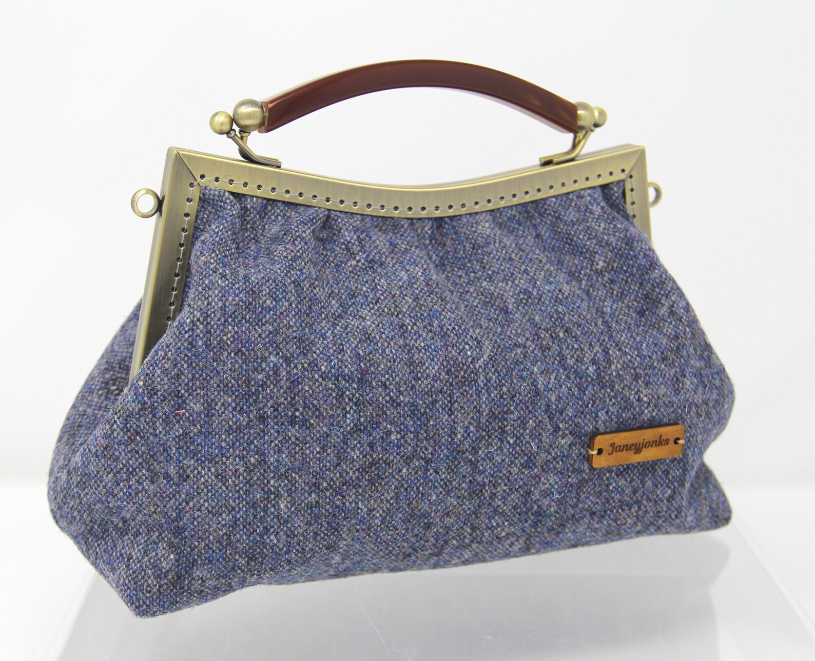 Mid Blue Flecked Tweed Evening Purse Bag, Fully Lined, Removable ...