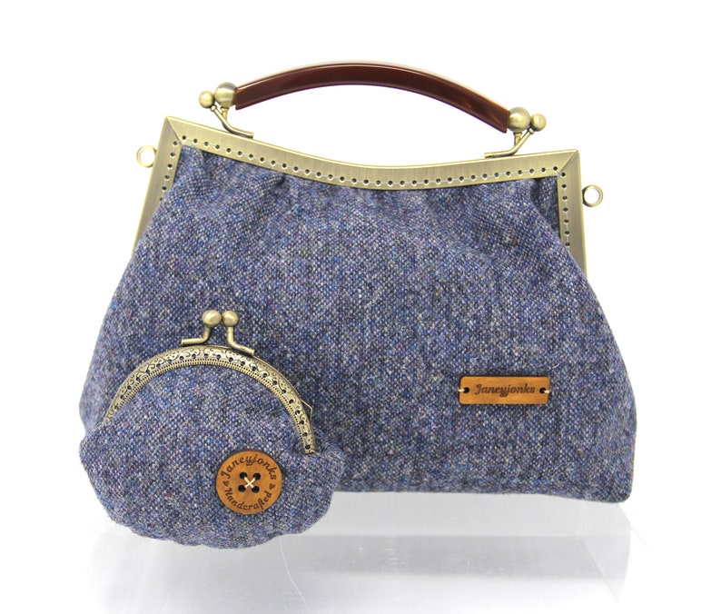 Mid Blue Flecked Tweed Evening Purse Bag, Fully Lined, Removable ...
