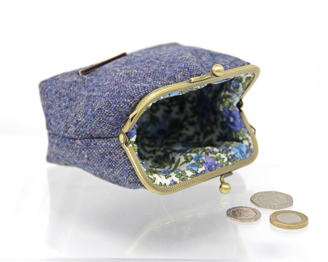 Mid Blue Flecked Tweed Coin Purse, Fully Lined, Box Shaped, Matching ...