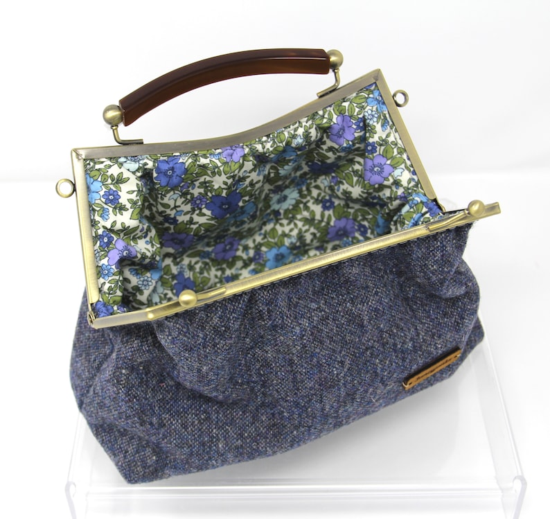 Mid Blue Flecked Tweed Evening Purse Bag, Fully Lined, Removable ...