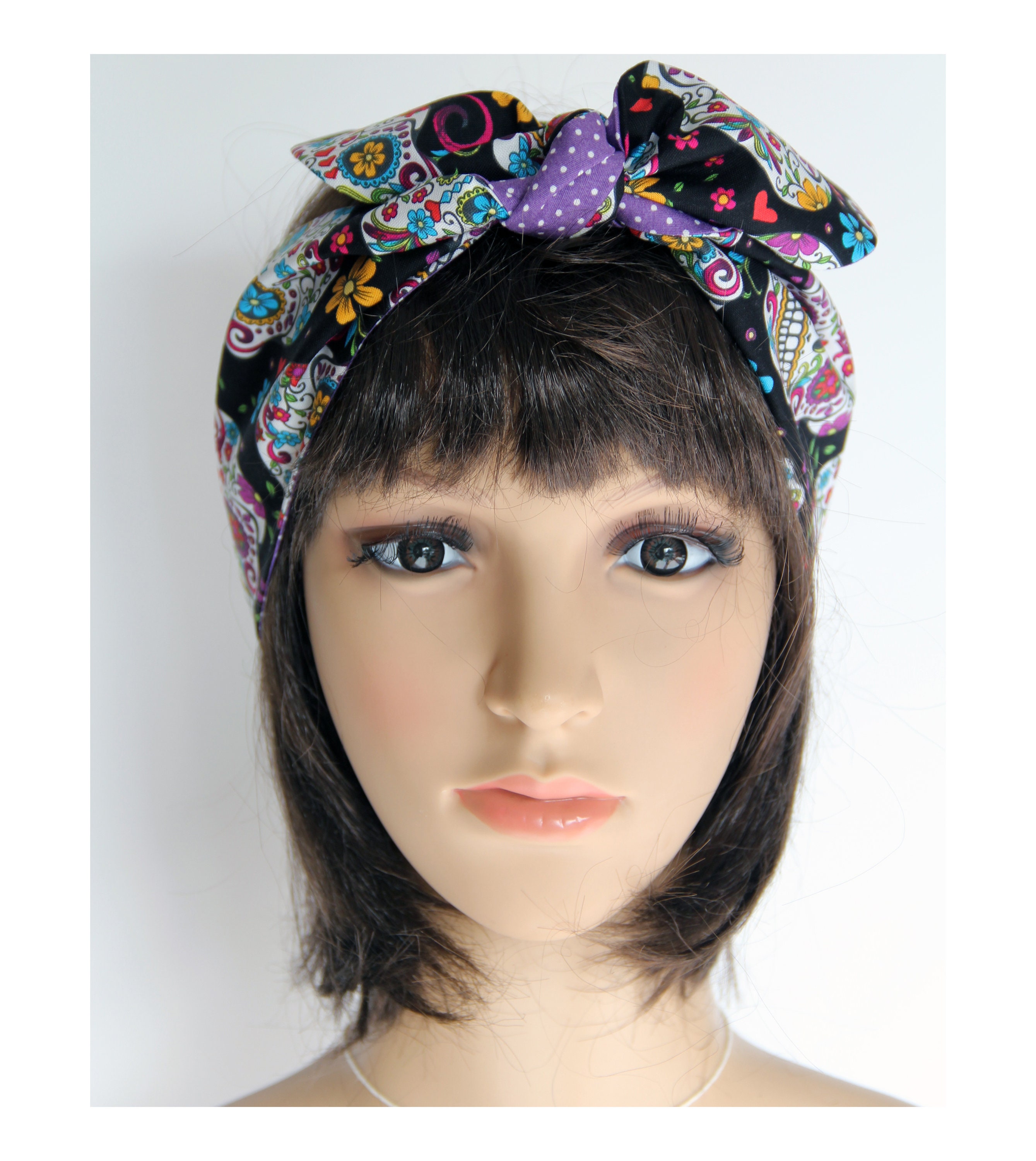 Red Sugar Skulls Hair Wrap, Also in Black, Retro Reversible, 50’s Style ...