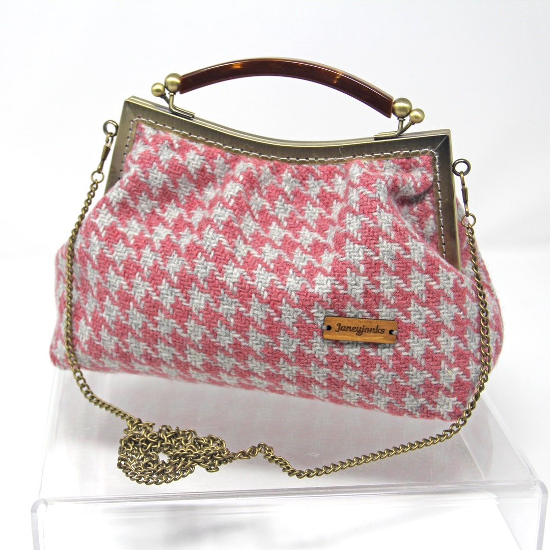 Pink and Grey Tweed Evening Purse Bag, Fully Lined, Removable Shoulder ...