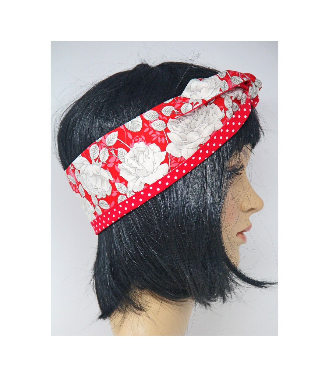 Red Floral Retro Reversible Hair Wrap, Also in Black, 50’s Style, Head ...