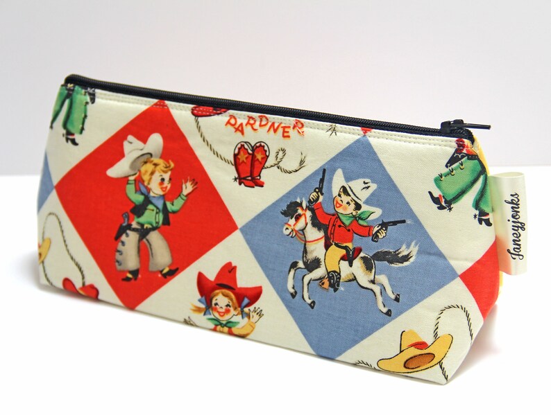 Cute Cowboys and Cowgirls Pencil Case, Retro Vintage, Makeup and Wash ...