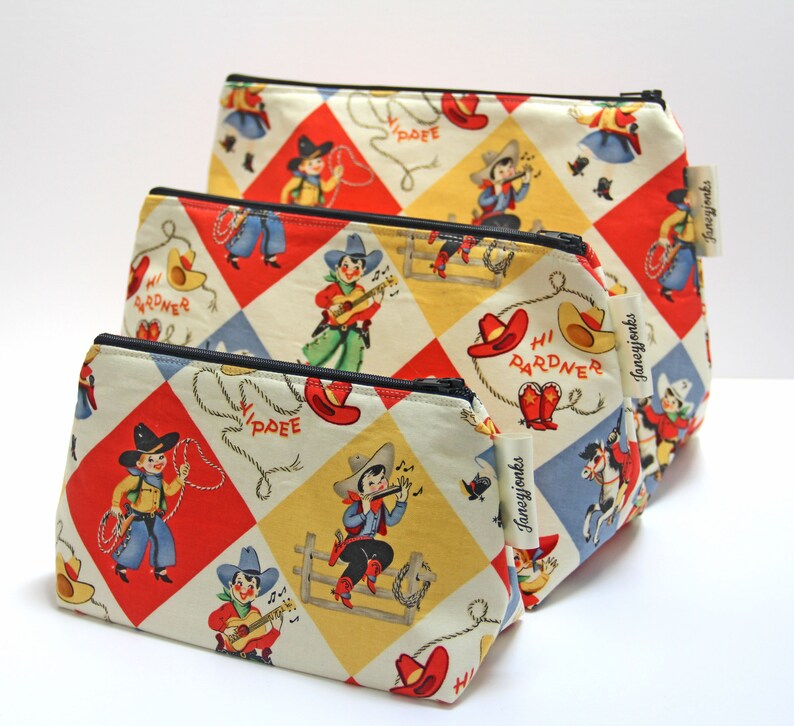 Cute Cowboys and Cowgirls Pencil Case, Retro Vintage, Makeup and Wash ...