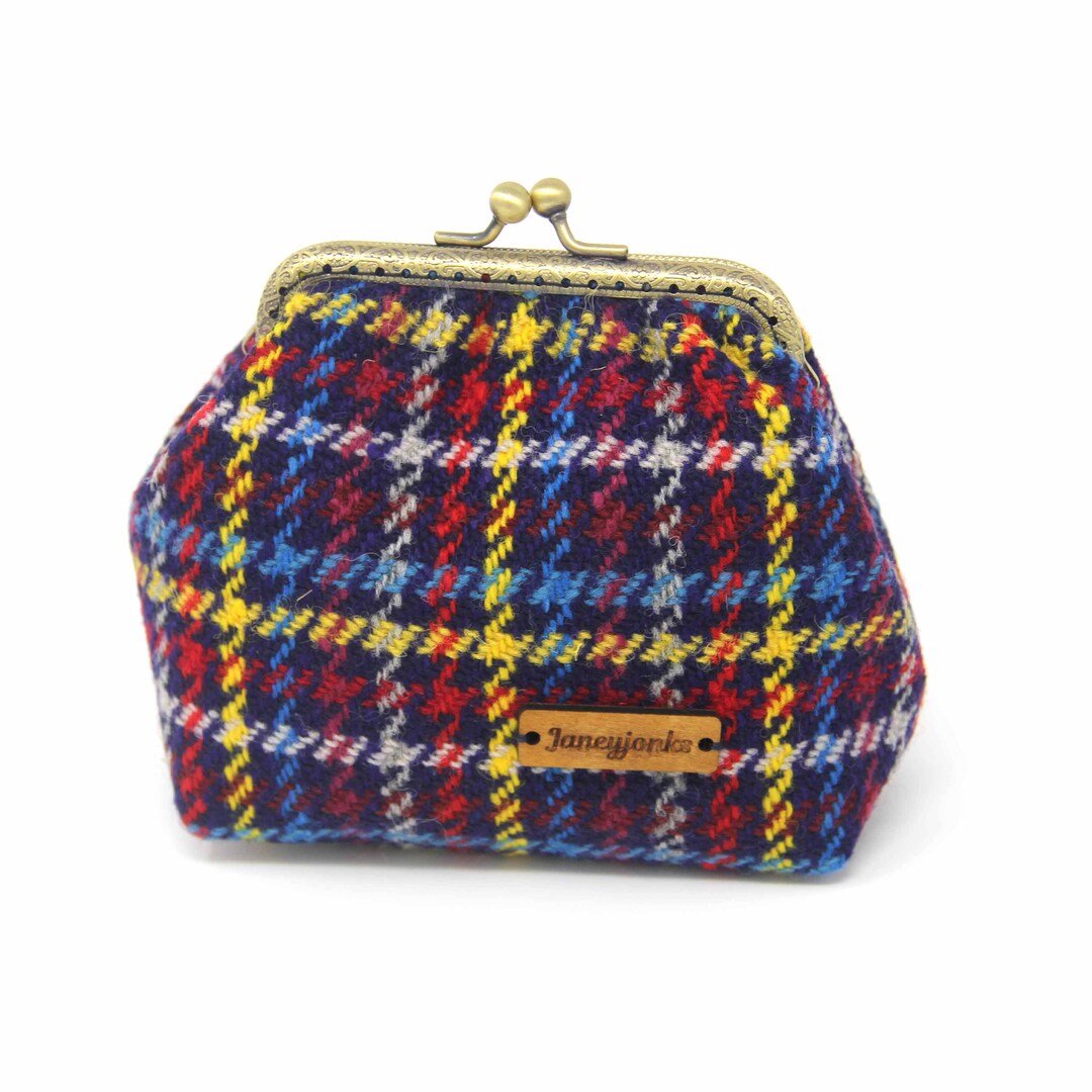 Red, Blue and Yellow Tartan Tweed Coin Purse, Fully Lined, Box Shaped ...
