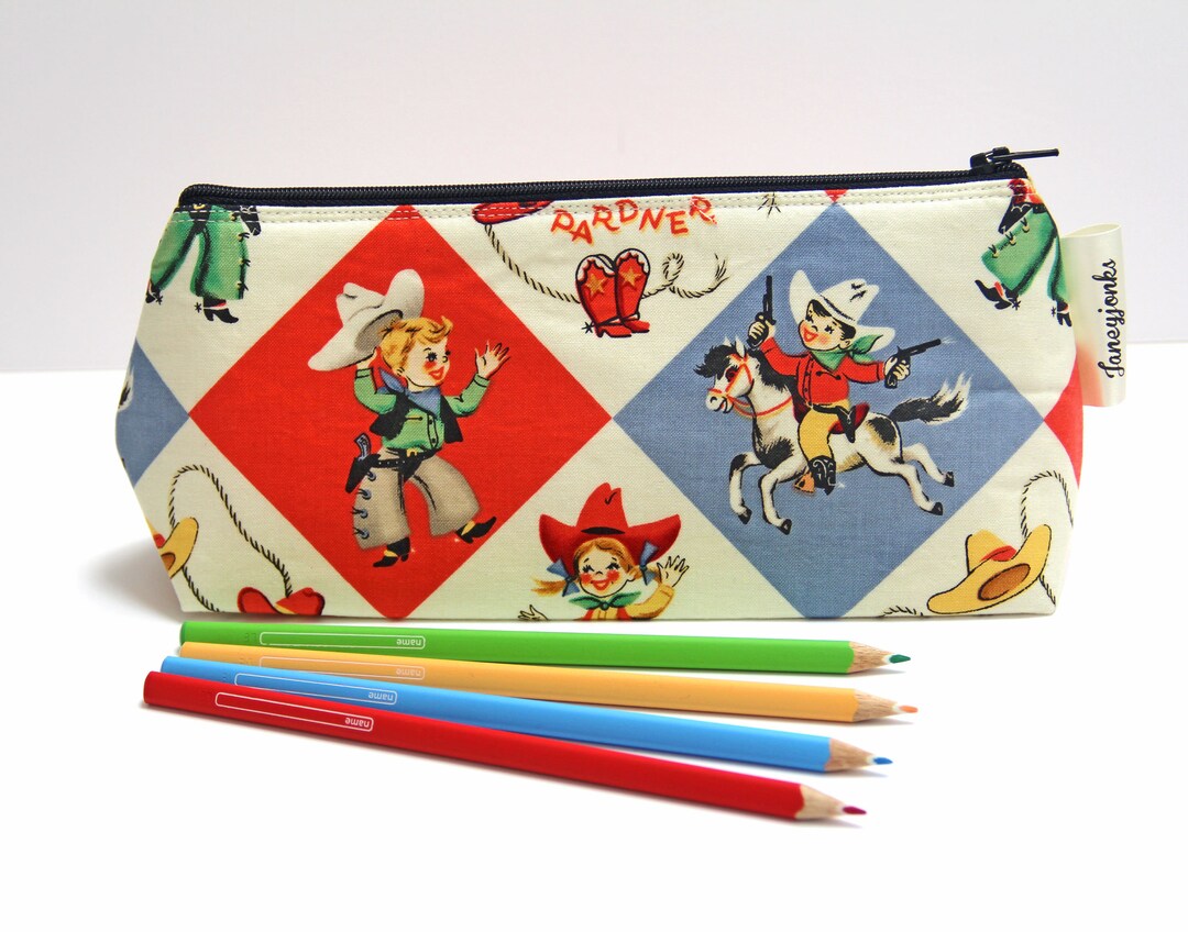 Cute Cowboys and Cowgirls Pencil Case, Retro Vintage, Makeup and Wash ...