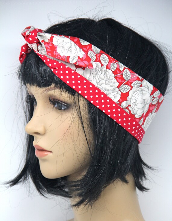 Red Floral Retro Reversible Hair Wrap. 50s Style Head Scarf | Etsy