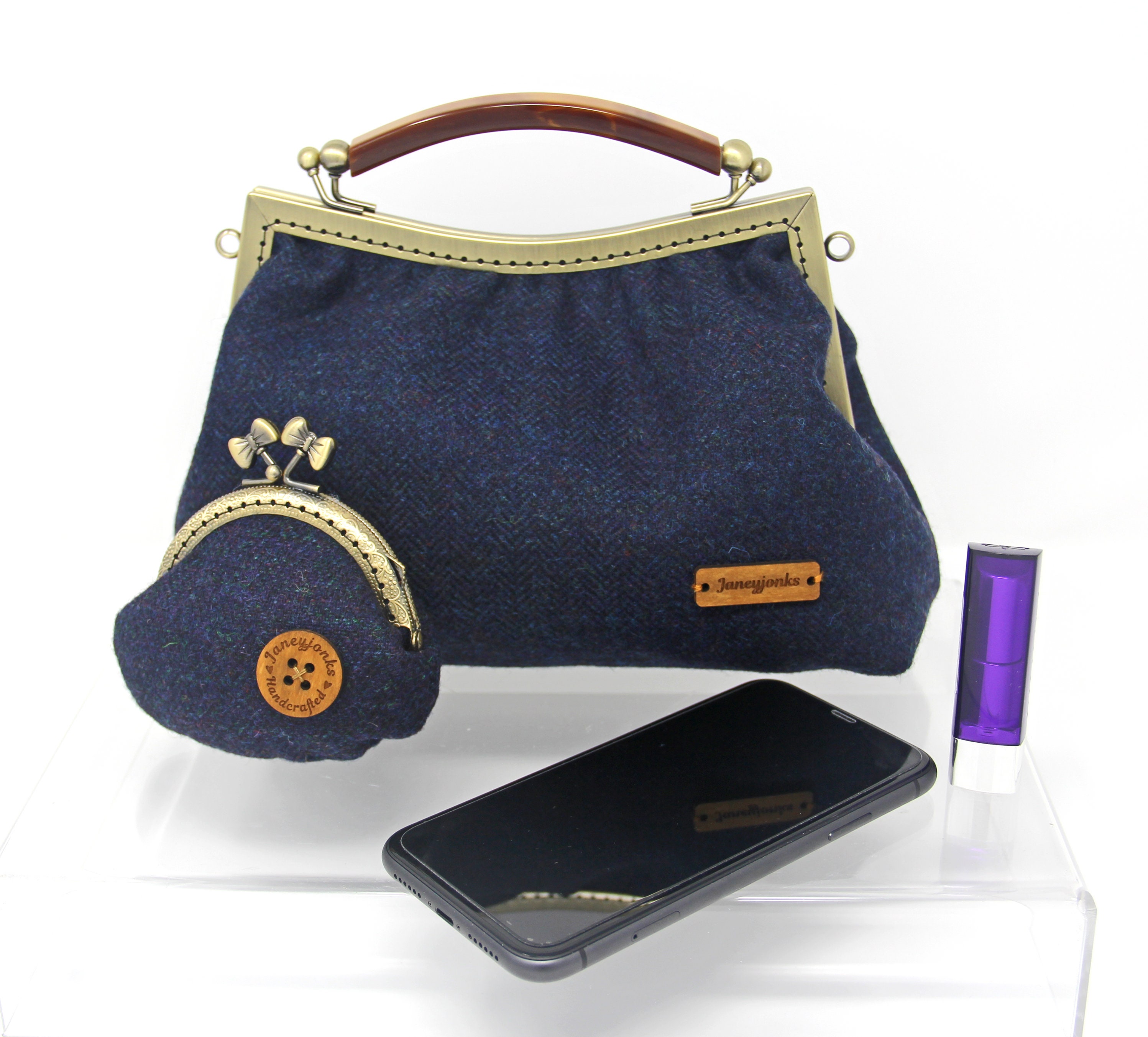 Navy Blue Tweed Coin Purse, Fully Lined, Matching Handbag Available ...