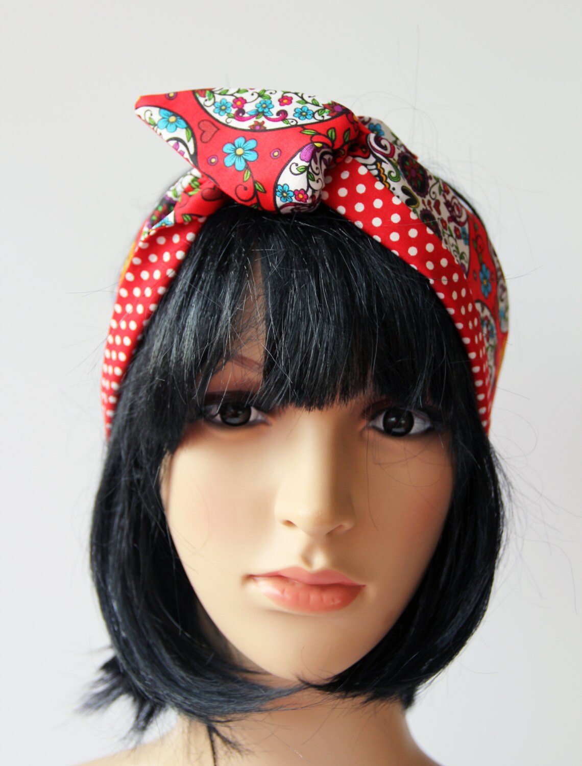 Red Sugar Skulls Hair Wrap, Also in Black, Retro Reversible, 50’s Style ...