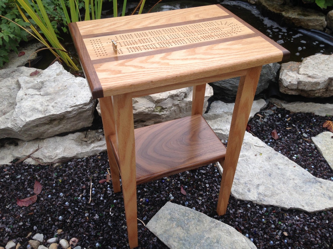 Handcrafted Wood Cribbage Table Side Table: Oak & Walnut - Etsy