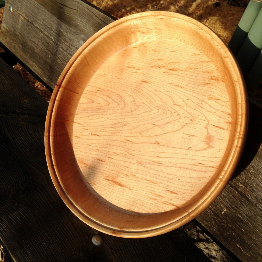 Hand Turned Shallow Wood Bowl, Elegant Centerpiece Platter Art ***FREE ...