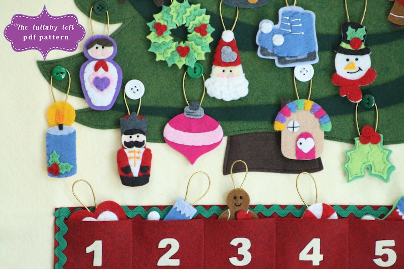 Christmas Tree Advent Calendar Pattern: 29 Felt Ornaments (digital ...