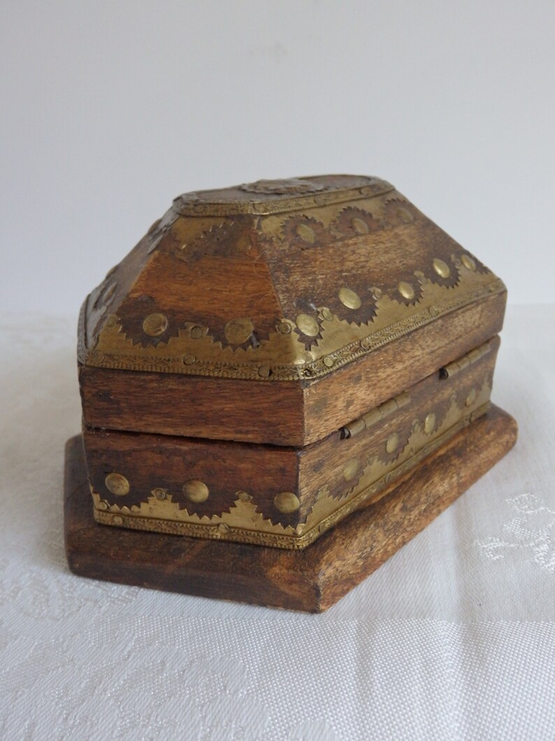 Vintage Small Six Sided Wood and Brass Domed Box - Etsy