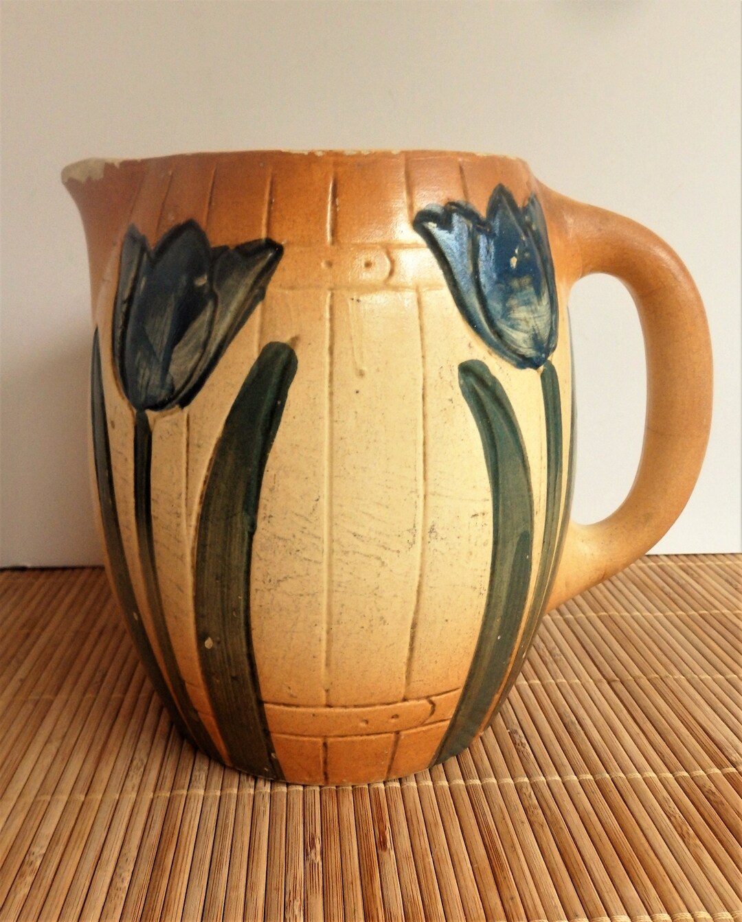 Roseville Pottery Barrel Shaped Pitcher. Shabby Tulip Pitcher or Vase ...