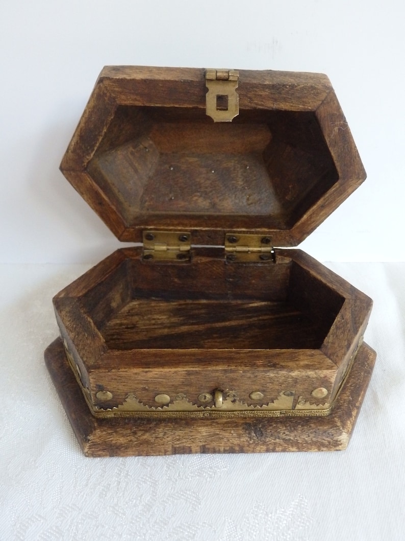 Vintage Small Six Sided Wood and Brass Domed Box - Etsy