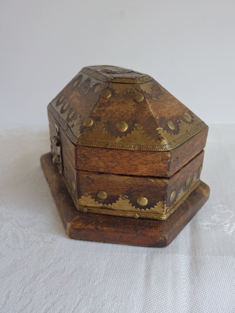 Vintage Small Six Sided Wood and Brass Domed Box - Etsy