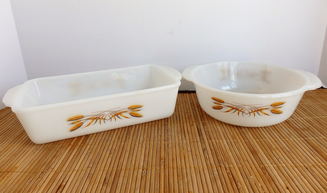 Vintage Fire King Baking and Serving Dishes, Golden Wheat Pattern Fire ...