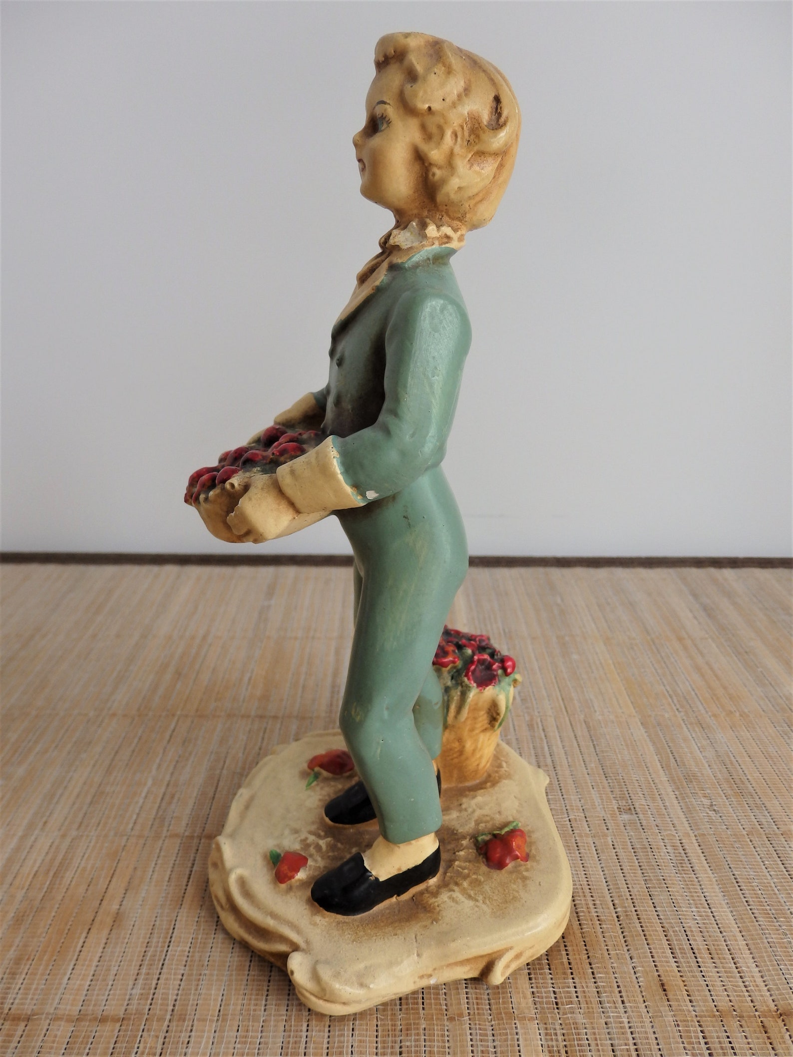 Vintage Chalkware Figurine of Boy Holding Basket of Fruit and | Etsy