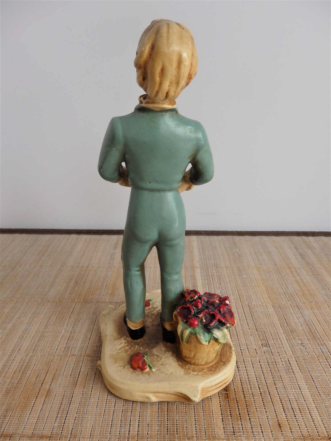 Vintage Chalkware Figurine of Boy Holding Basket of Fruit and - Etsy