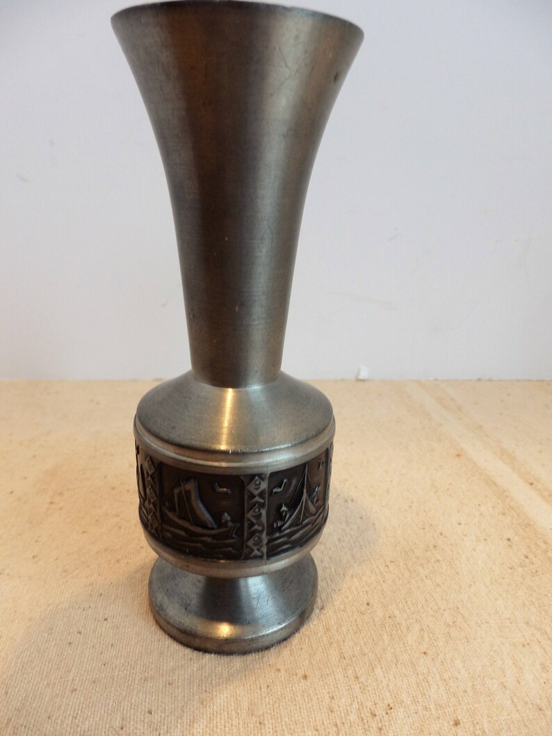 Vintage Pewter Bud Vase, Scandinavian Fishing Scene Decor - Etsy