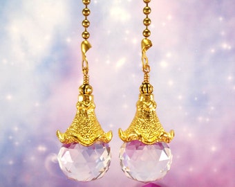 Set of Two, Clear Crystal Ceiling Fan Pulls, Light Pull, Fan Pull ...