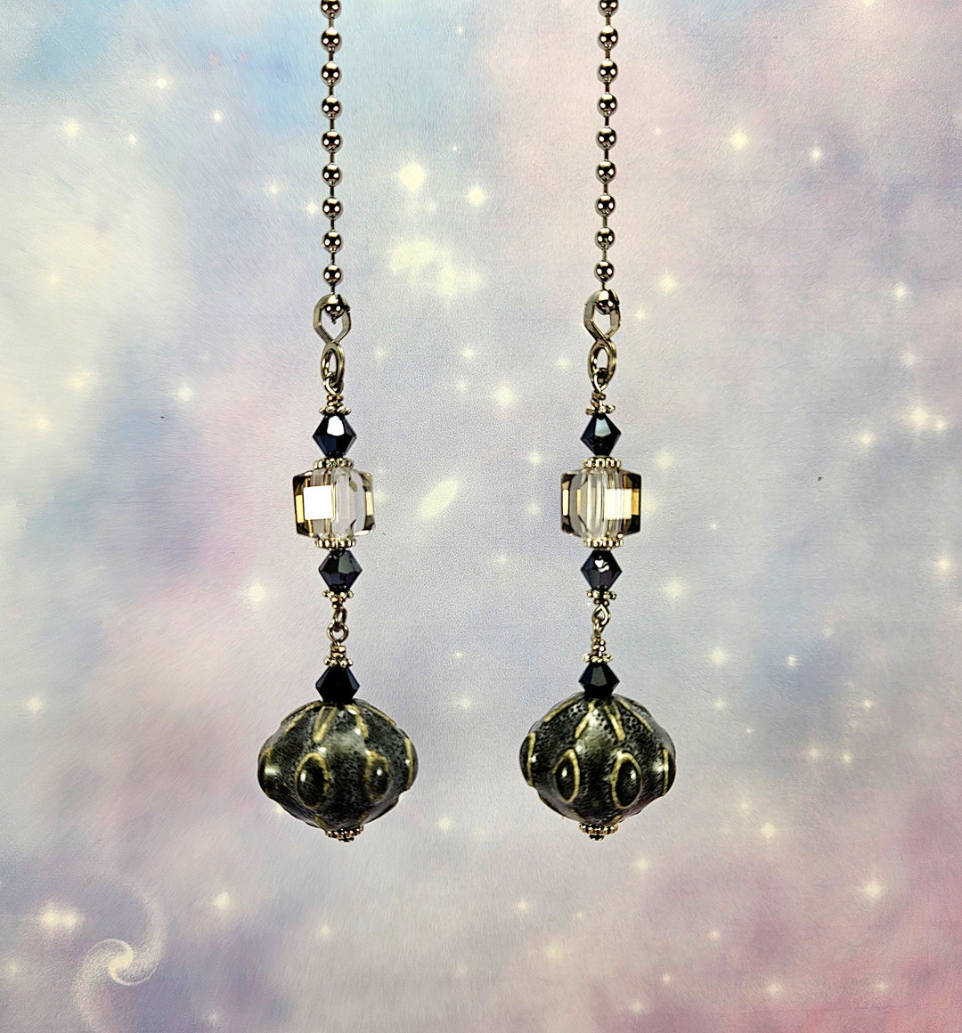Gray Porcelain and Crystal Glass Ceiling Fan Pulls, Crystal Light Pulls ...