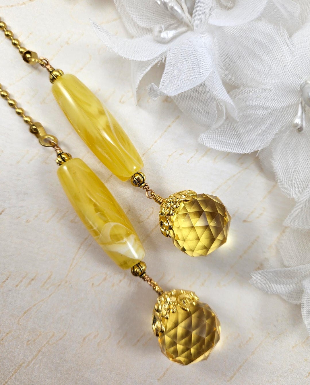Yellow Crystal Ceiling Fan Pulls, Crystal Light Lamp Pull, Ball Chain ...