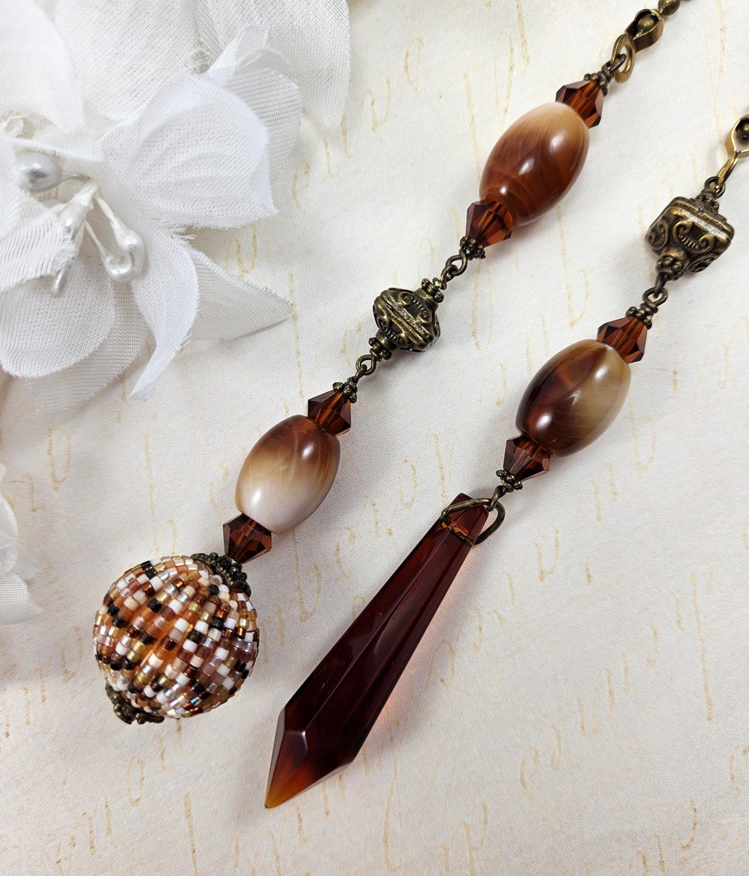 Brown Crystal Ceiling Fan Pulls, Hand Beaded Bead, Light Lamp Pull ...