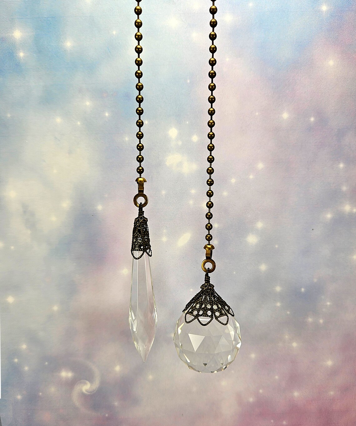 Crystal Ceiling Fan Pulls: Bronze Ball Chain, Light/lamp Decor (set of ...