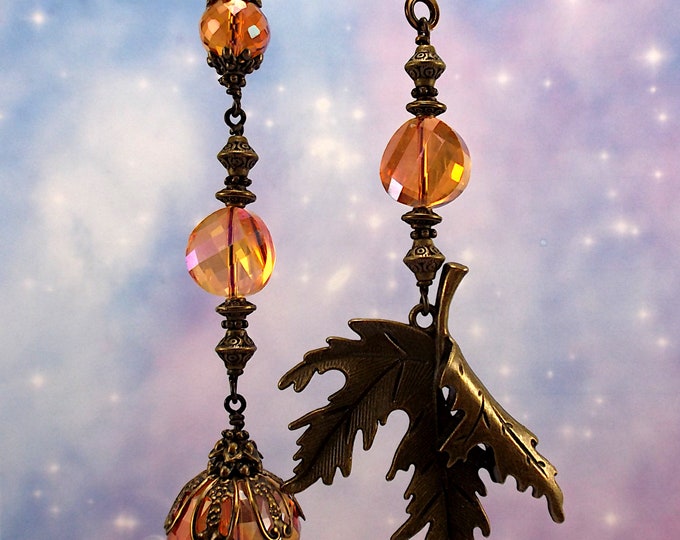 Golden Umber Crystal Glass Ceiling Fan Pulls With Bronze Leaf, Light or ...