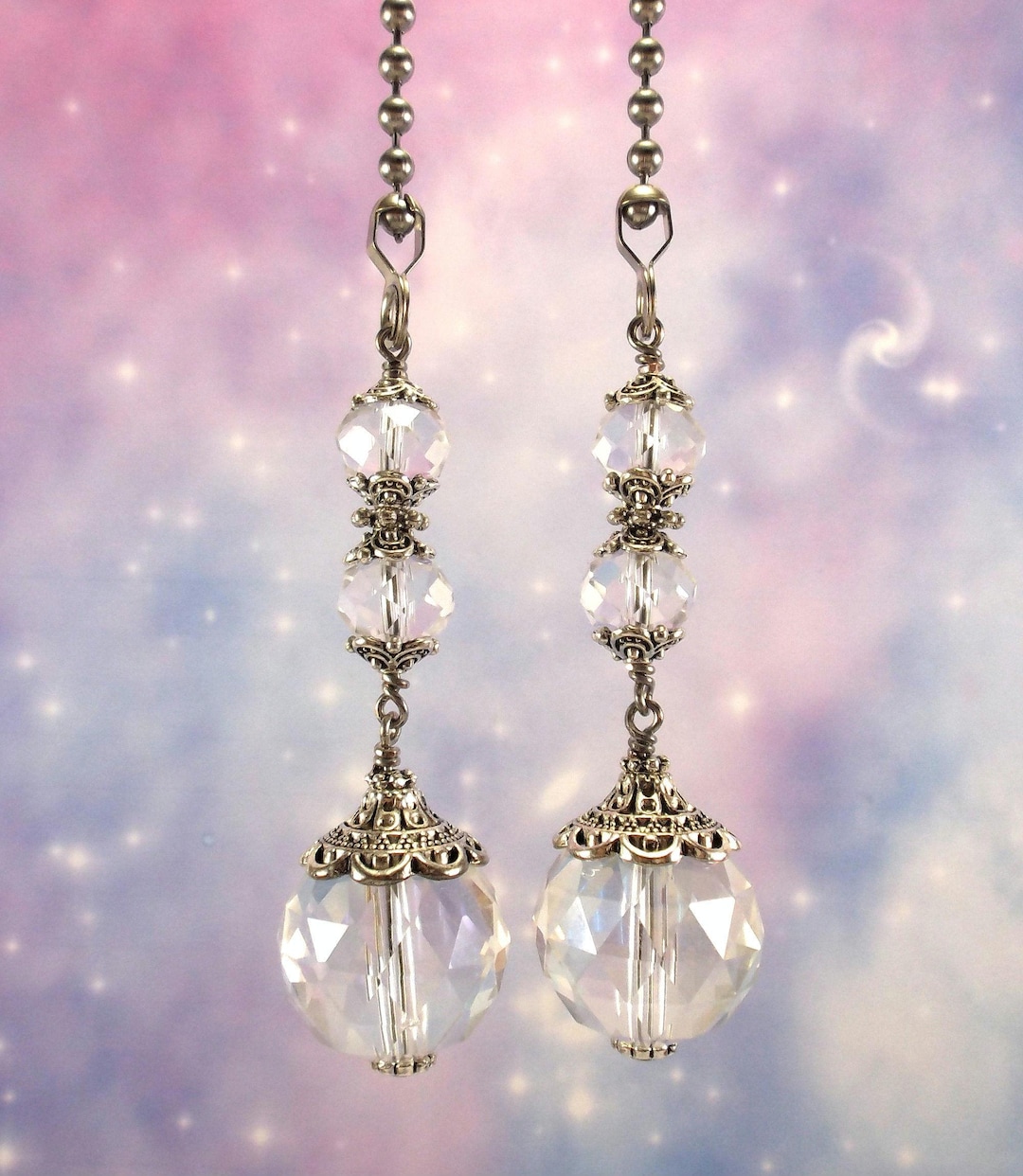 Clear Crystal Ceiling Fan Pulls, Light or Lamp Pulls, Ball Chain Pull ...