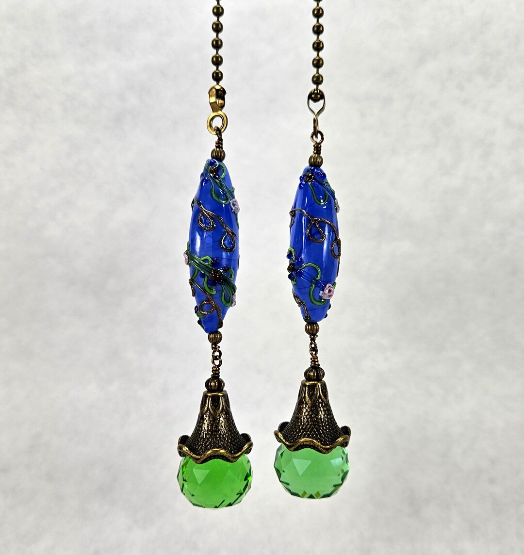 Green Crystal Ceiling Fan Pulls, Lamp Light Pull, Bronze Pull Chain ...