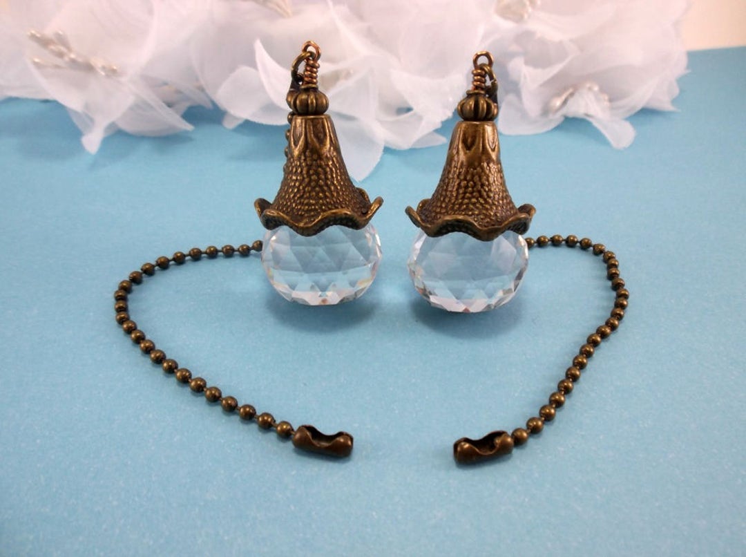 Clear Crystal Ceiling Fan Pull Set, Crystal Light Pull, Ball Chain Pull ...