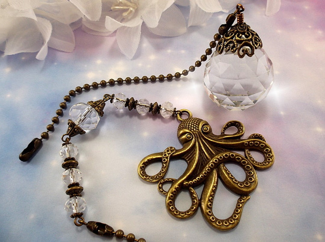 Octopus and Crystal Ceiling Fan Pull Set, Ceiling Fan Pull, Crystal Fan ...