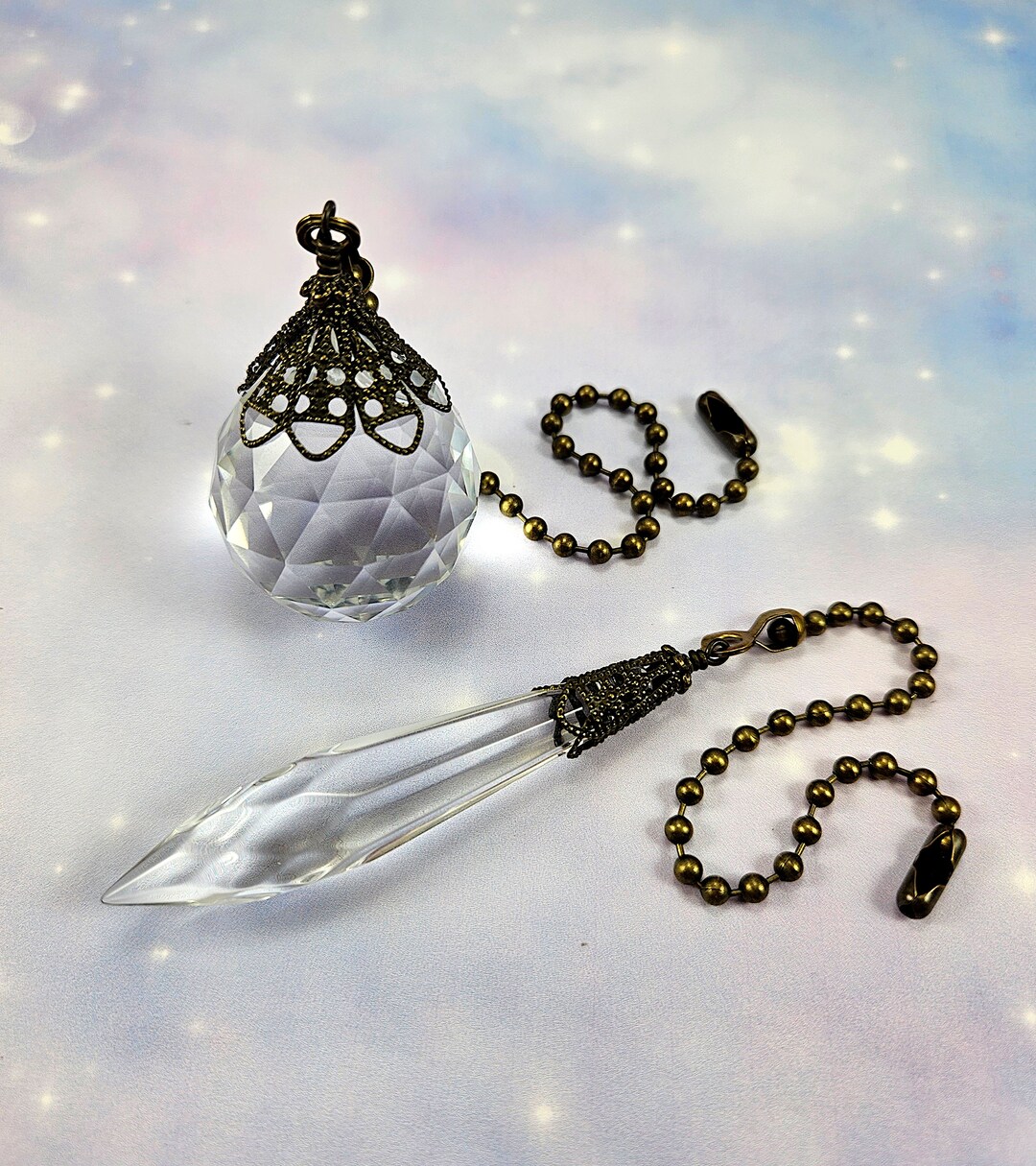 Crystal Ceiling Fan Pulls: Bronze Ball Chain, Light/lamp Decor (set of ...