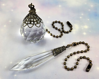 Set of Two, Clear Crystal Ceiling Fan Pulls, Light Pull, Fan Pull ...