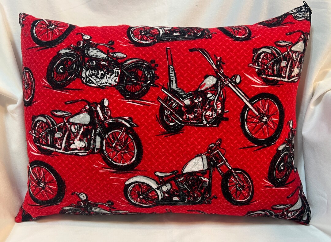 Motorcycle Travel Pillow 16" X 12" 100% Flannel With Pillow Insert and ...