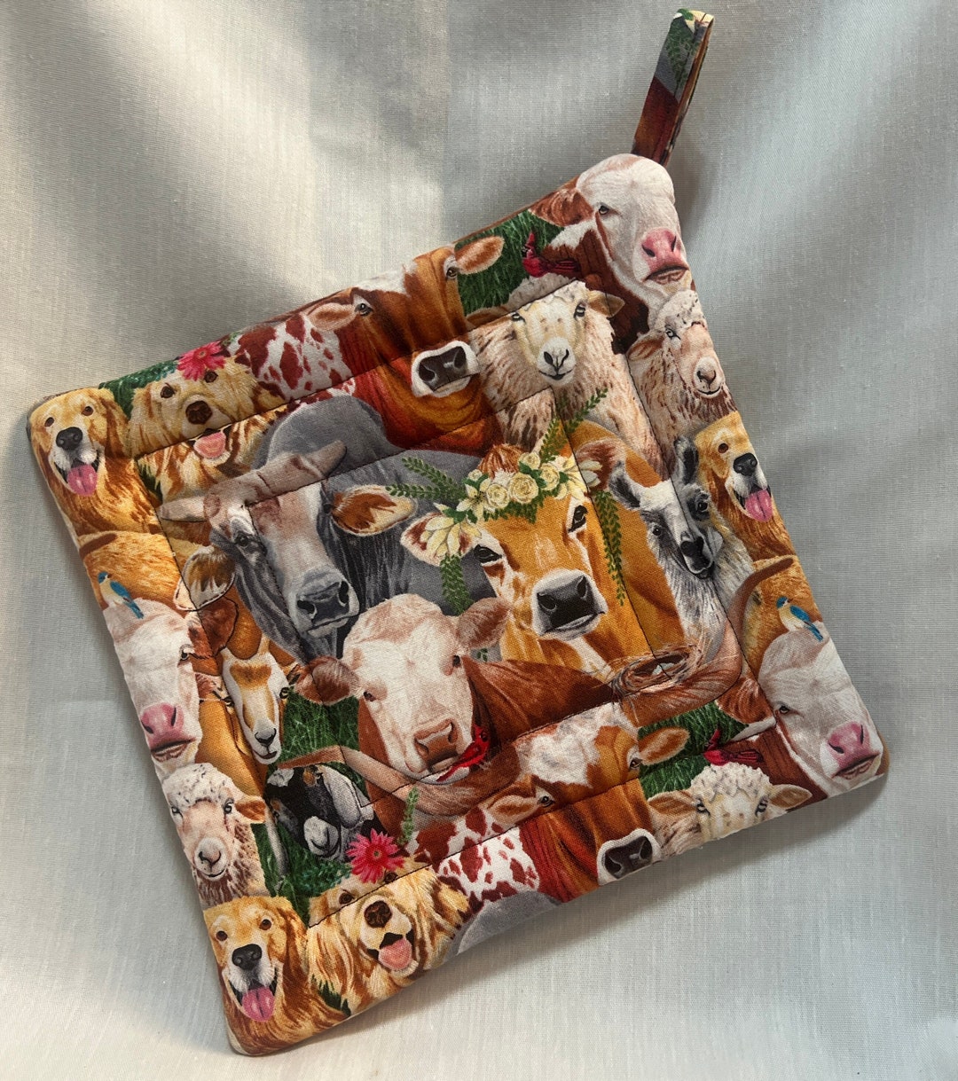 Farm Animals Pot Holder/hot Pad With Cows Sheep Llamas Goats and Dogs ...