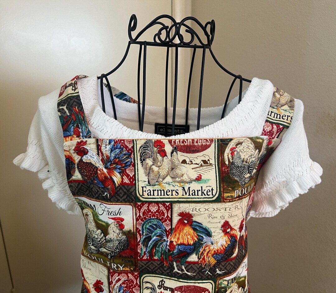Country Farmer Market Apron, Cotton Kitchen Apron Chickens Lined With ...