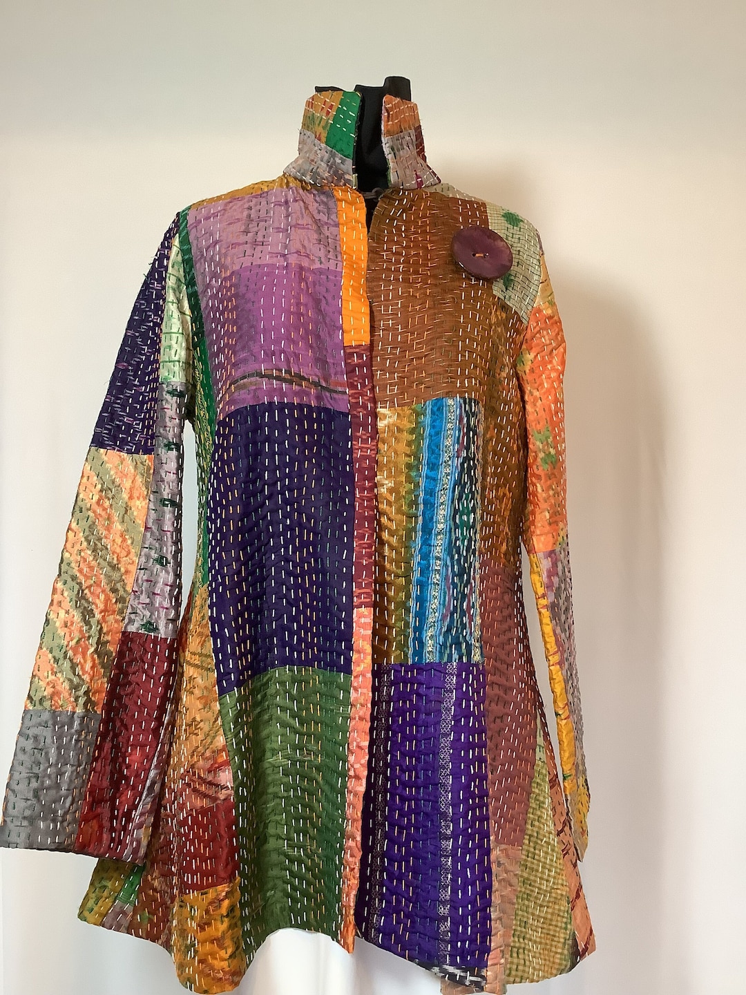 Kantha Coat. Swing Style. One of a Kind. Made From Vintage Silk Saris ...