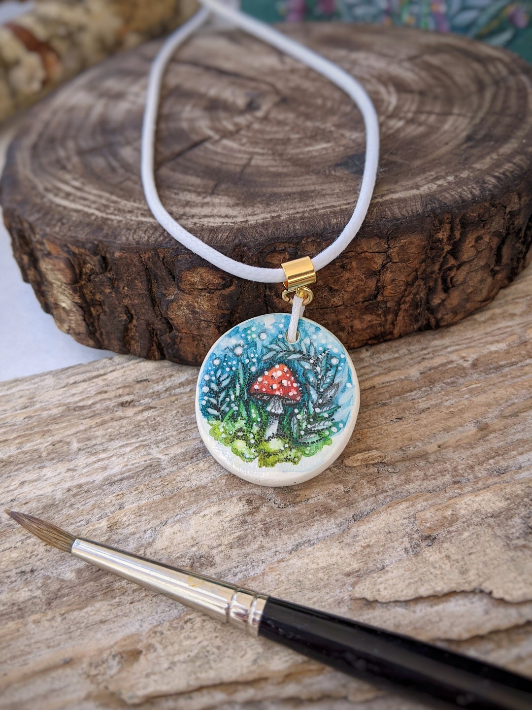 Toadstool Mushroom Pendant | Handmade Fairycore Necklace | Original Art ...