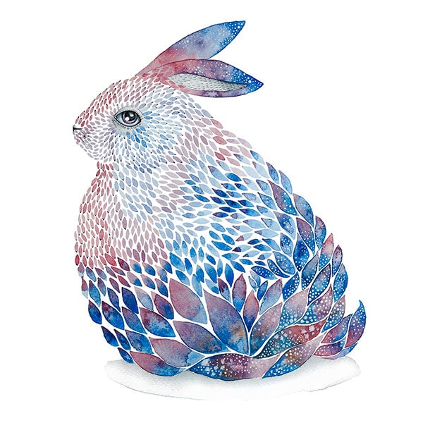 Blue / Purple Rabbit ORIGINAL Watercolor Art Painting - Hare / Bunny ...