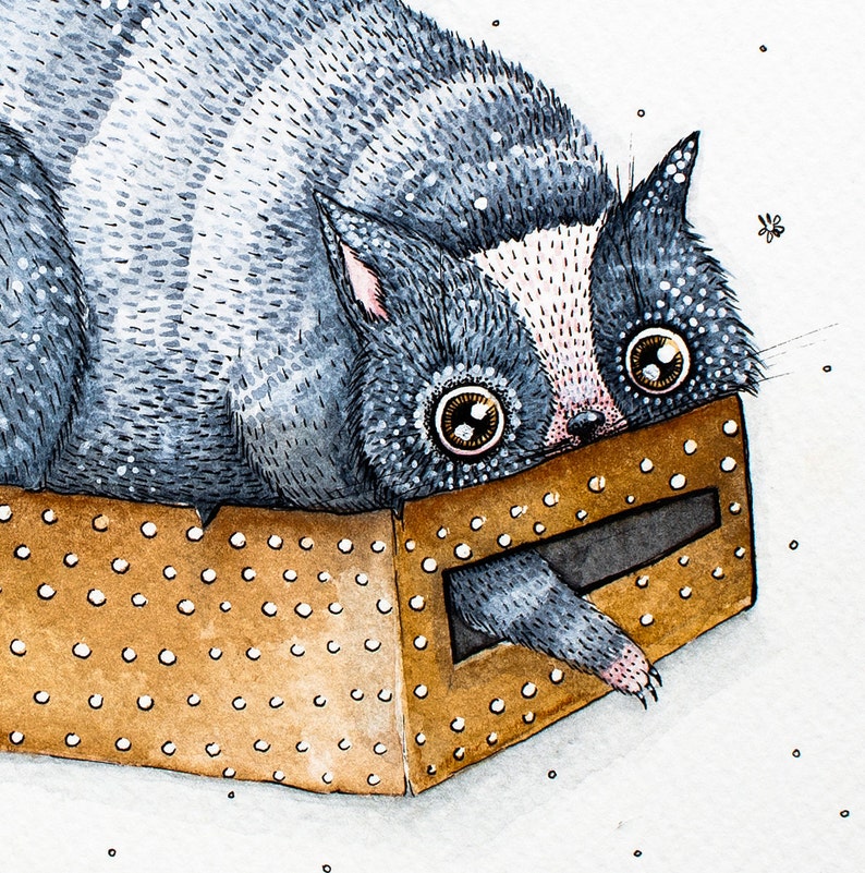 Blue Cat in Box Art PRINT Pet Portrait Watercolor Painting - Nature ...