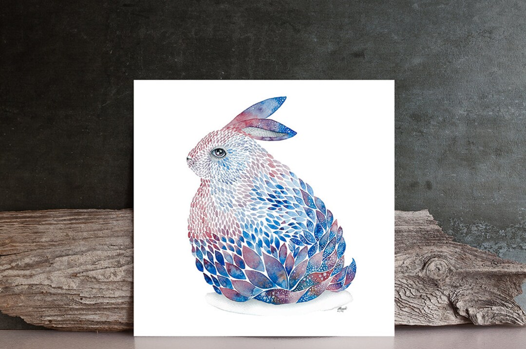 Blue / Purple Rabbit ORIGINAL Watercolor Art Painting - Hare / Bunny ...