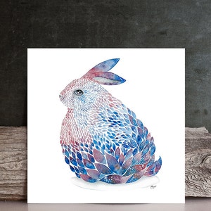 Blue / Purple Rabbit ORIGINAL Watercolor Art Painting - Hare / Bunny ...