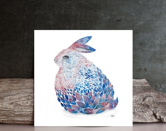 Blue / Purple Rabbit Watercolor Art PRINT Hare / Bunny - Etsy