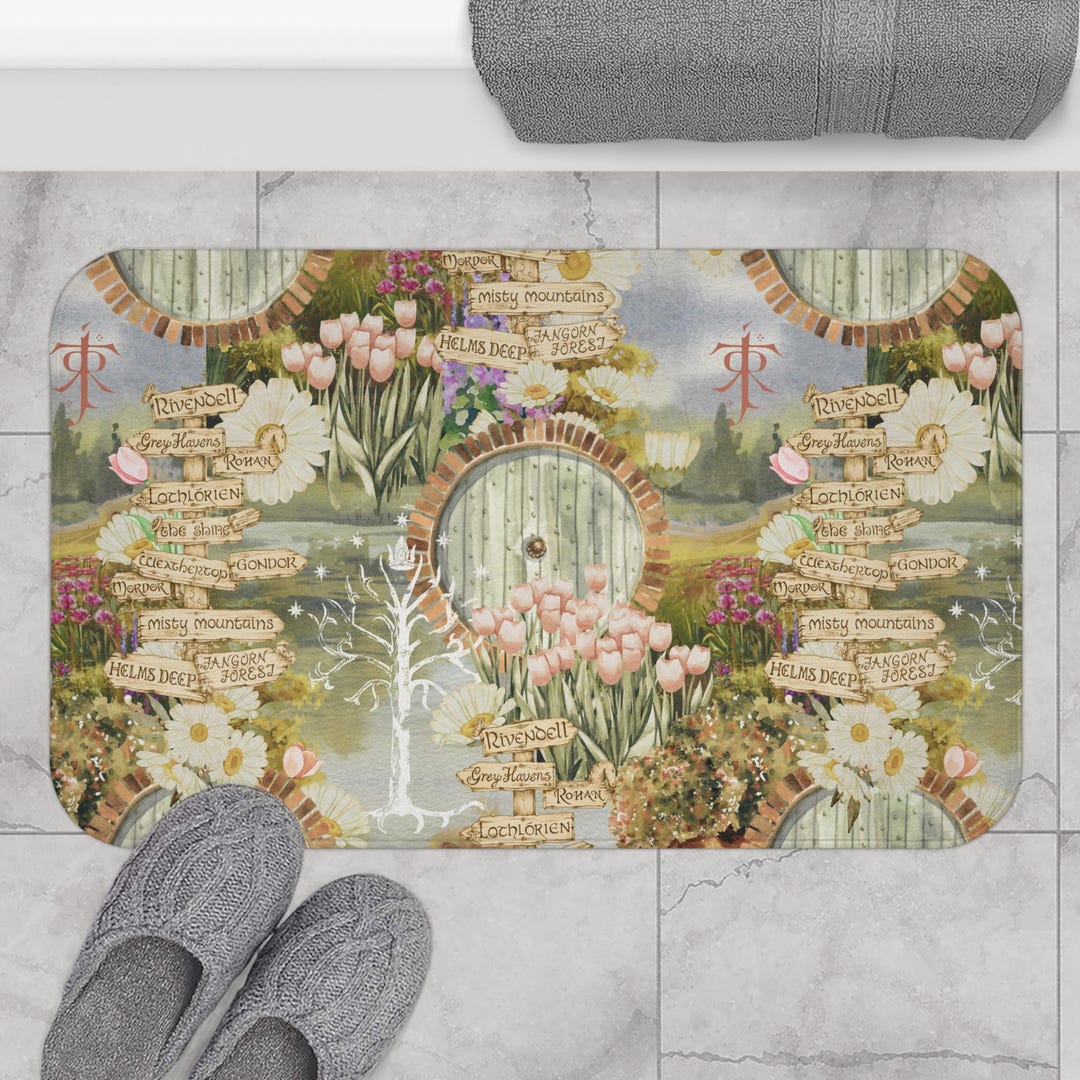 Hobbit Floral Bath Mat: Lord of the Rings Bathroom Decor, Floral Shire ...